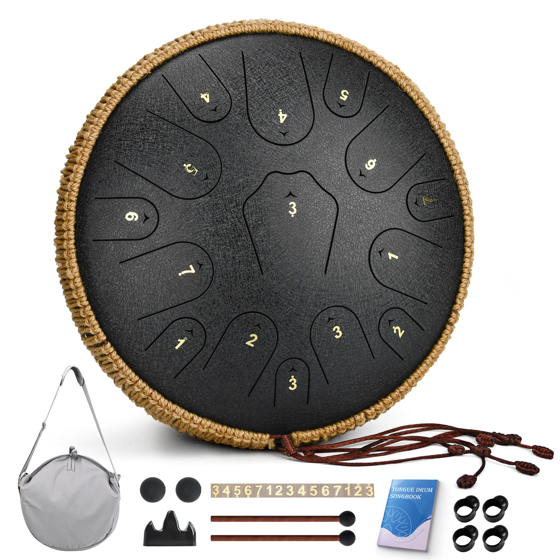 14 Inch 15 Note Steel Tongue Drum Qingshi Percussion Instrument Hand Pan Drum with Drum Mallets Carry Bag,Used for music education concert spiritual healing yoga meditation (14 Inch 15 Note-Green)