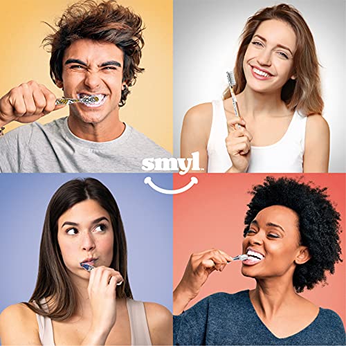SMYL Toothbrush, Toothbrushes for Adults with Nylon Bristles, Oral Care and Plaque Removal, Day at The Beach Design, Pack of 4
