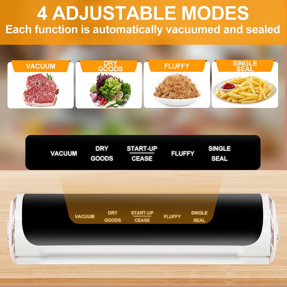 【1s Sealing】Uluck Food Saver Vacuum Sealer Machine ,80Kpa Automatic Food Sealers Vacuum Packing Machine, 4 in 1 Vacuum/Single Sealing & Dry/Fluffy Vacuum Sealer Machine with 10 Seal Bags