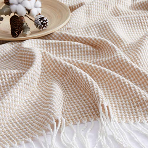 BOURINA 100% Acrylic Waffle Thermal Blanket for  Home Decoration Soft Lightweight Blanket  Breathable and Moisture Absorption for All Season for Couch/Bed,50 x 60'' Beige