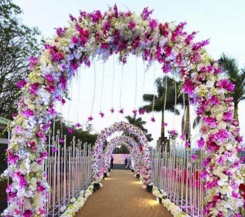Adorox 7.5 Ft Metal Arch (Two Way Assemble) for Wedding Garden Bridal Party Decoration Arbor (Black)