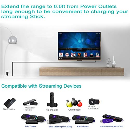 2PCS USB Power Cord Compatible with Fire TV Stick,Roku Streaming Stick 3500 3600 3800,Express Plus 3700 3710XB 3900R 3910XB 3920R 3930R,Premier Plus 3920R 3920XB,Charger Charging Cable Replacement 6FT