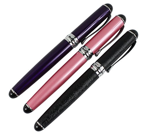 3 PCS Jinhao X750 Fountain Pen Medium 18KGP Nib in 3 Colors(Black, Purple, Pink) with Transparent Pen Pouch