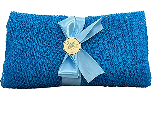 Nature by EJN - Net Bath Sponge, Customized N1 Weave, Long, NKN Naturals, Skin Exfoliation, African, Porous, Stretches to Approximately 49" (Sea Blue)