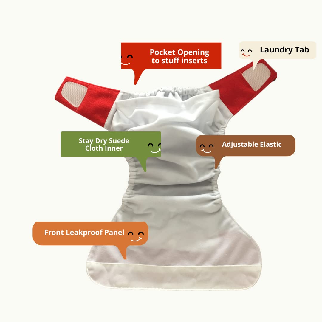 12 KaWaii Baby One Size HD3 Cloth Diapers + 24 One Size Stay-Dry Super Absorbent Inserts 8-36 pounds Unisex - Best Daycare Cloth Diaper