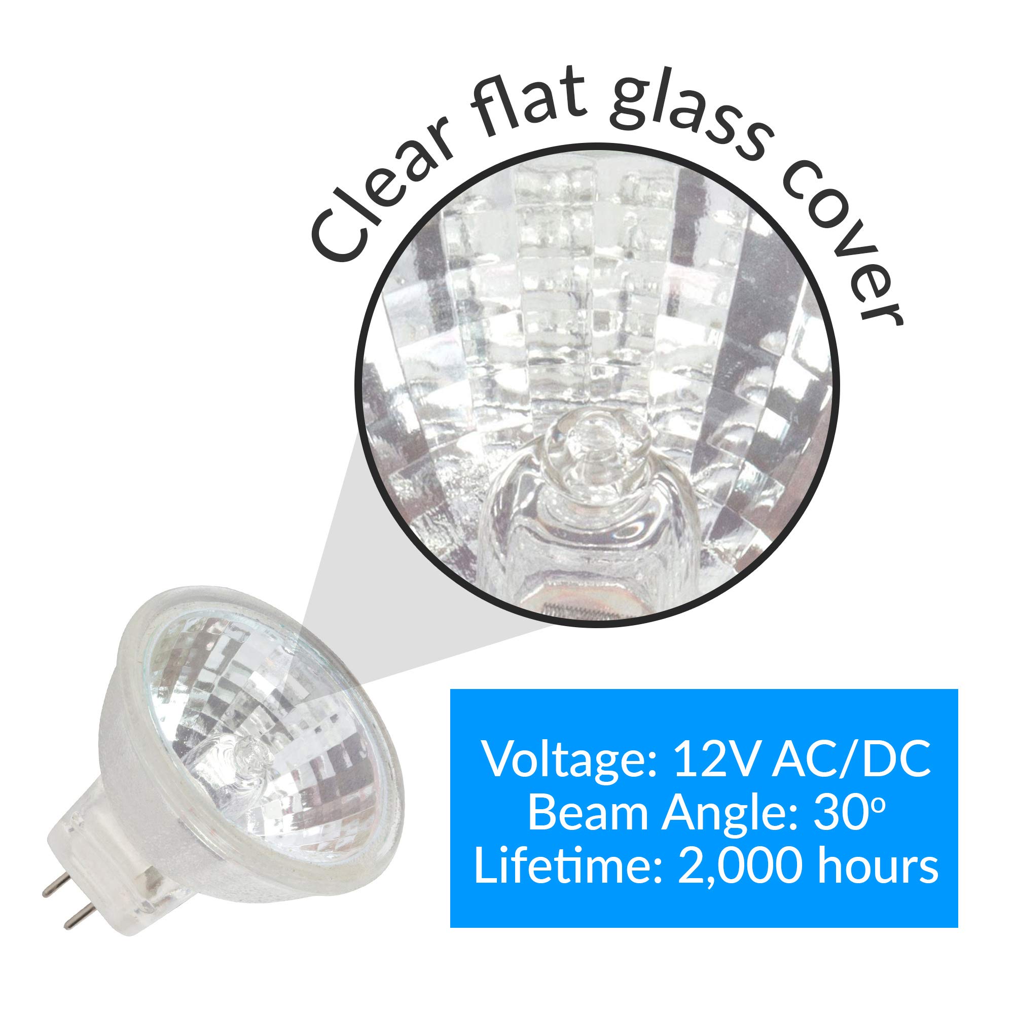 Simba Lighting 10 Watt 12 Volt MR11 Halogen Spotlight Bulbs (6 Pack) 2-Pin 110lm 30° Beam Angle for Accent, Track Light, and Fiber Optics, GU4 Bi-Pin Base, Glass Cover, Warm White 2700K Dimmable