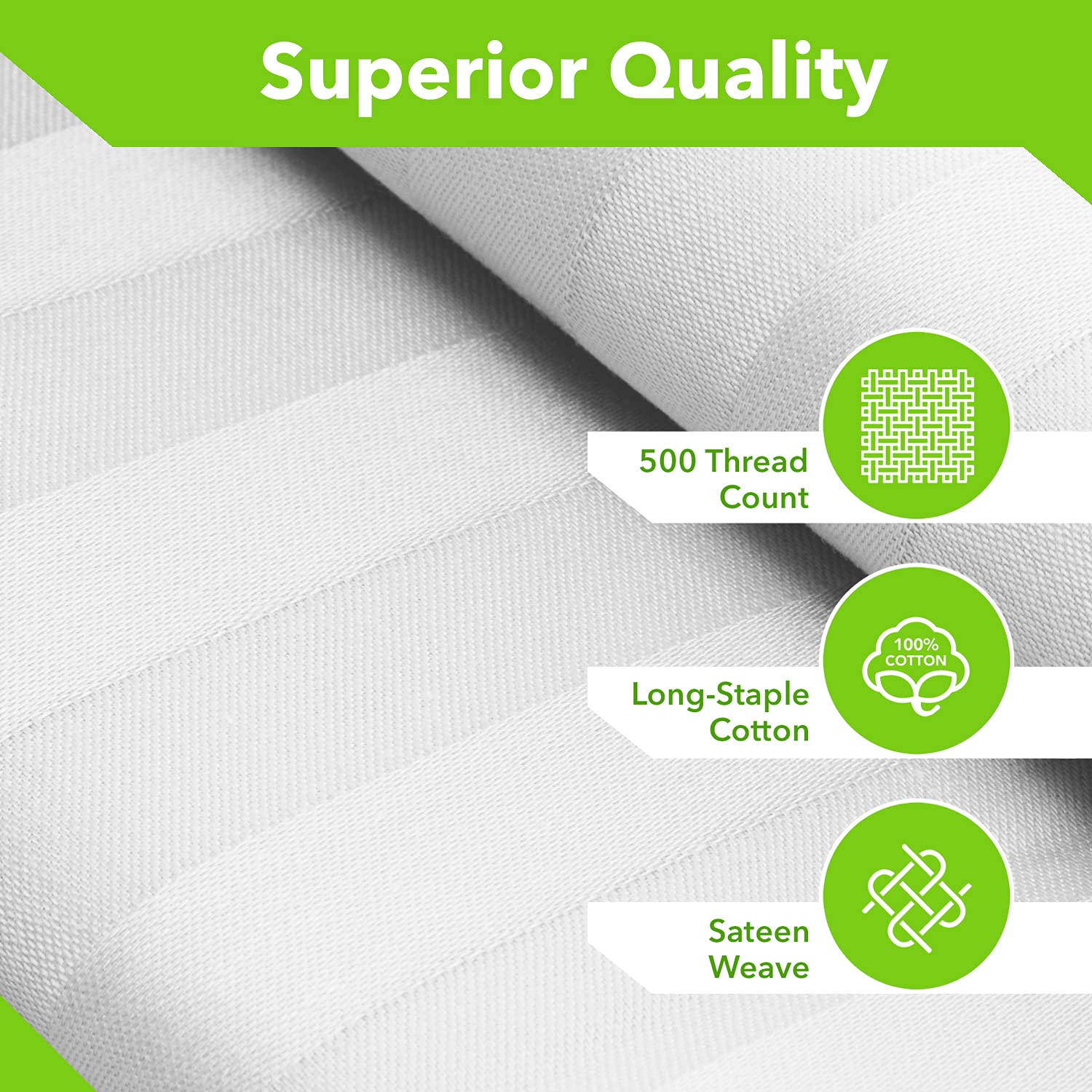 100% Cotton Bed Sheets - 4 Piece Bedding Sheets & Pillowcases - 500 Thread Count Sateen Weave Damask Striped Sheet Set with Deep Pocket up to 16 inch Mattress