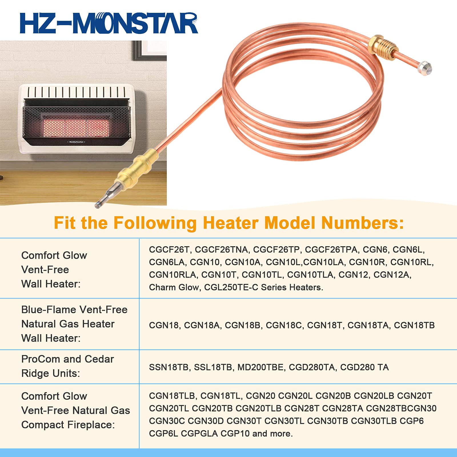 2 PCs Gas Heater Thermocouple, 39.5" M8x1 Thread Thermocouple Replacement for Desa LP Vent Free Wall heater Desa LP Glow Warm Comfort Glow Heater BBQ Grill or Fire Pit Heater or Gas Water Heater