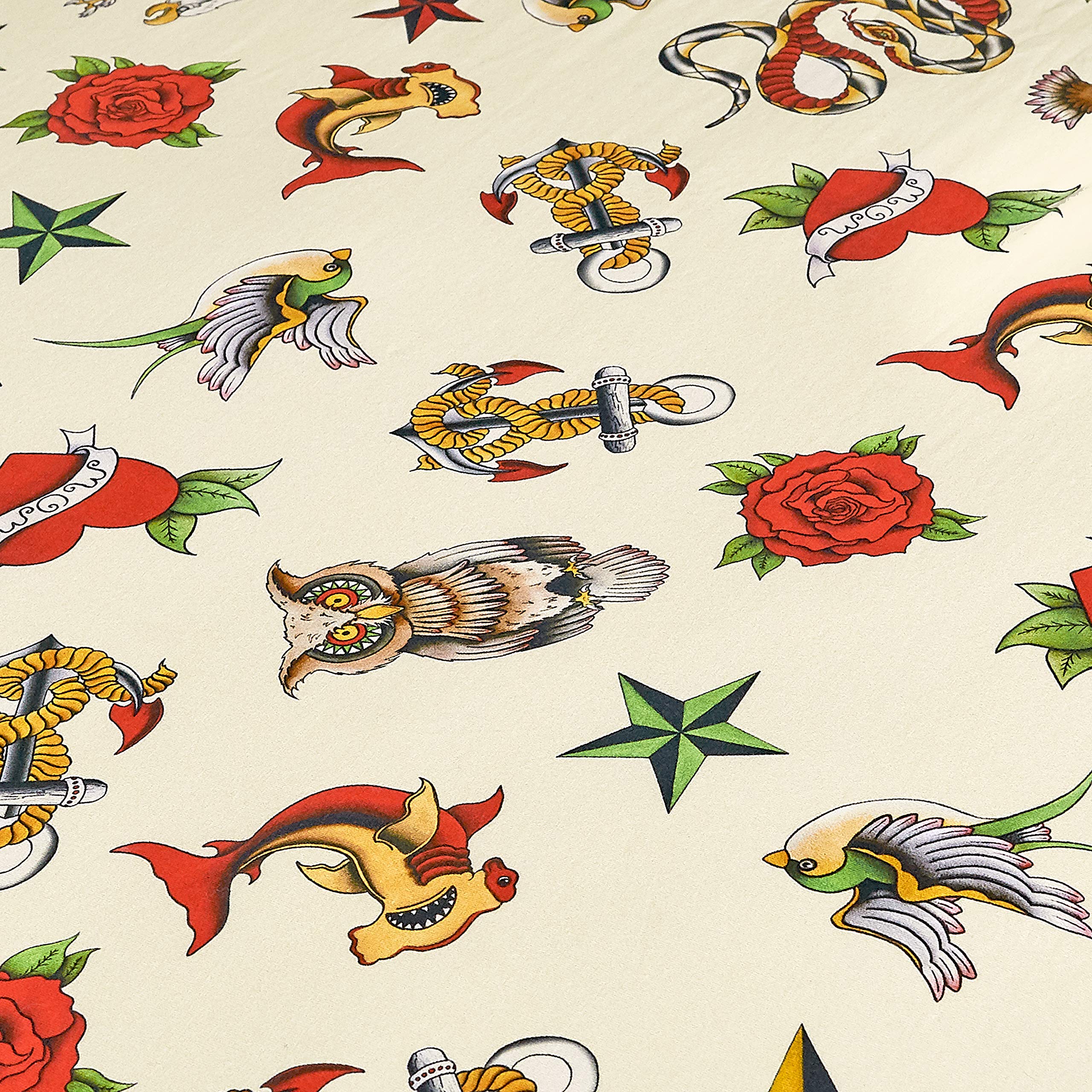 Tattoo Design Jersey Knit Cotton Crib Sheet | Sailor Jerry Inspired Tattoo Design | Breathable and Extra Soft