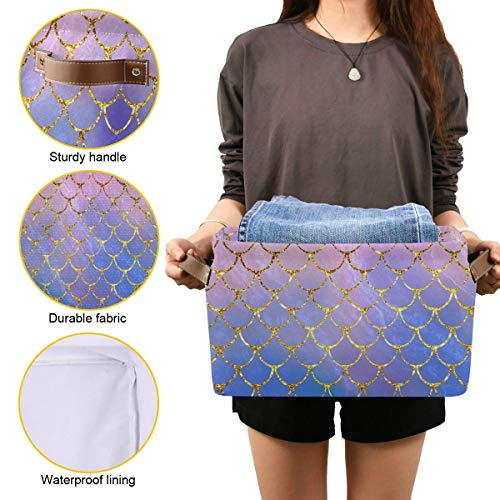 2 Mermaid Storage Bin Basket Large Round Nursery Storage & Rectangular Storage Bin, Book Bag, Gift Baskets