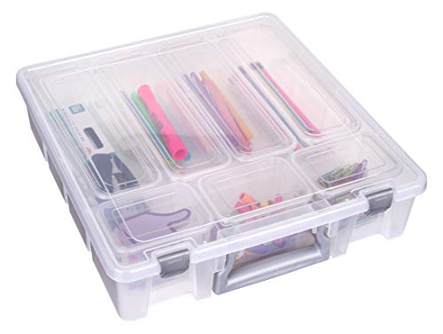 AB Designs 6967ABD Super Satchel with 9 Mixed Bins Inside Stackable Home Storage Organization Container, Clear with Sliver Latches and Handle, w/Long