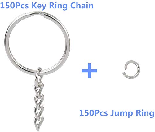 150 Pcs NANSSY 1 Inch/25mm Split Keyrings with Chain Silver Keychain Ring, Key Chains Rings Parts with Open Jump Ring and Connector.