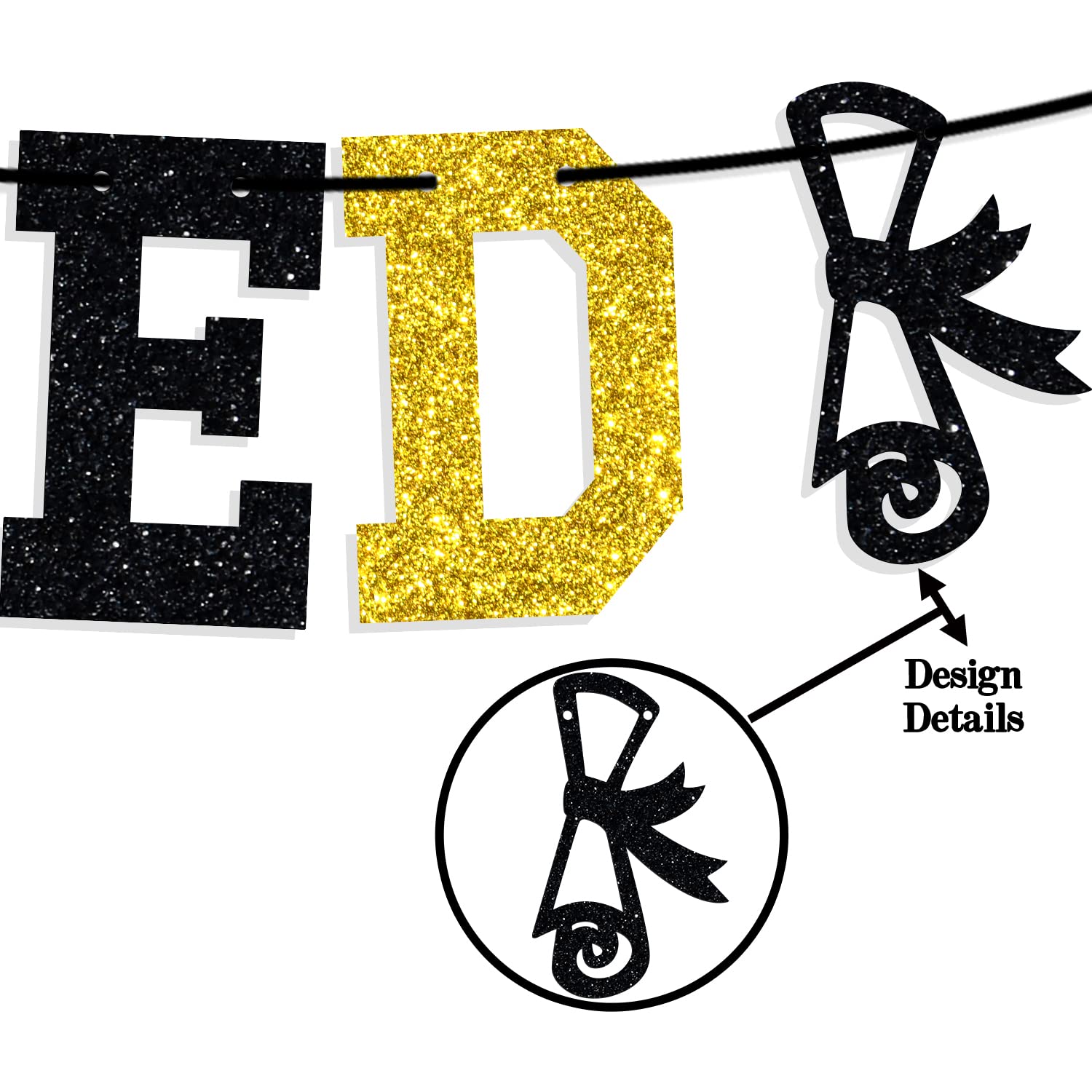 Phinished Banner, Class of 2025 Master Doctor Degree, Congrats Phd College Graduation Party Decoration Supplies, Gold and Black Glitter
