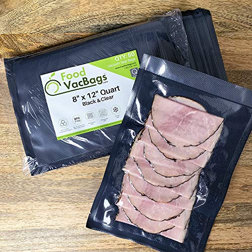 50 Quart 8" X 12" FoodVacBags Black Back Clear Front Vacuum Seal Bag Pouch, Pre-cut, Foodsaver Compatible, Perfect for Display