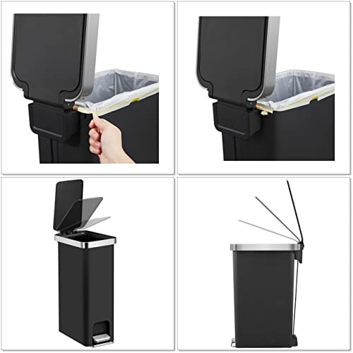10.5 gal Plastic Slim Kitchen Step Trash Can, Black, 17.30" L x 9.80" W x 24.60" H