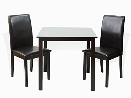 3 Pc Dining Room Dinette Kitchen Set Square Table and 2 Fallabella Chairs Classic Style Solid Wood Espresso Finish Rattan Wicker Furniture