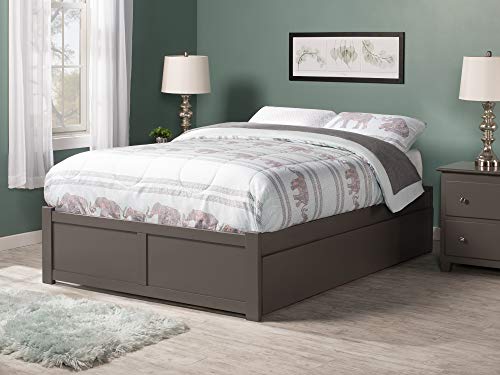 AFI Concord Queen Platform Bed with Footboard and Twin Extra Long Trundle in Grey