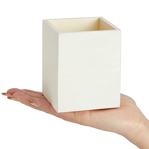 3-Pack Unfinished Wood Pencil Holder Cups for Office Supplies, Wooden Pen Organizer for Desk Organization, Classroom, Home, Accessories Storage, Arts and Crafts (3x3.5 in)