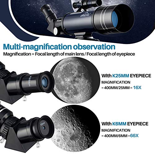 MAXLAPTER Telescope for Adults Astronomy Beginners, 70mm Aperture Refractor Telescope for Astronomy, Portable Telescope with Tripod, Smartphone Adapter, Two Eyepieces, Backpack