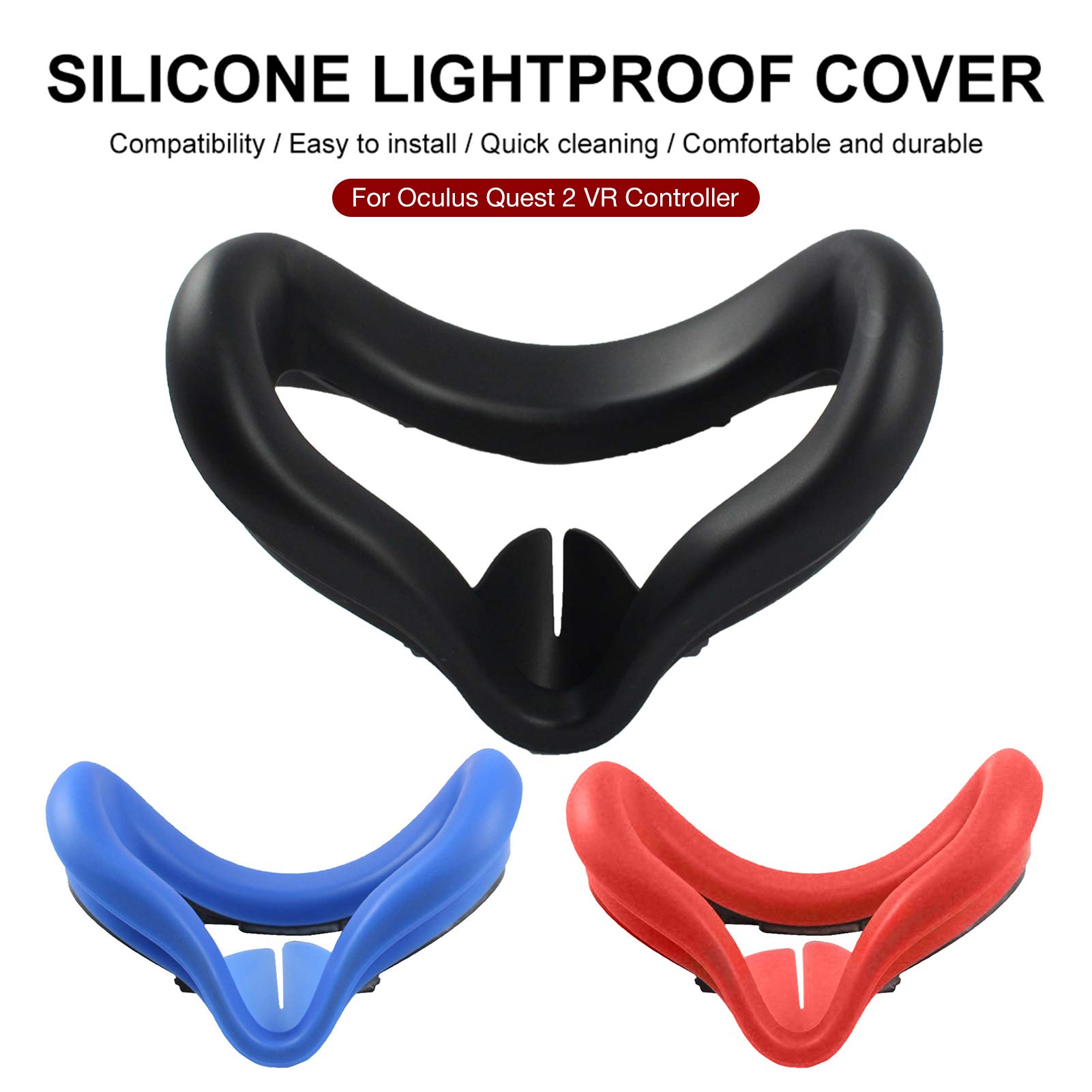 2 PCS VR Face Silicone Cover for Oculus Quest 2 VR Headset, Soft Anti-Sweat VR Eye Cover Face Padding, Washable Anti-Leakage Light Blocking Eye Cover (Black+Blue)