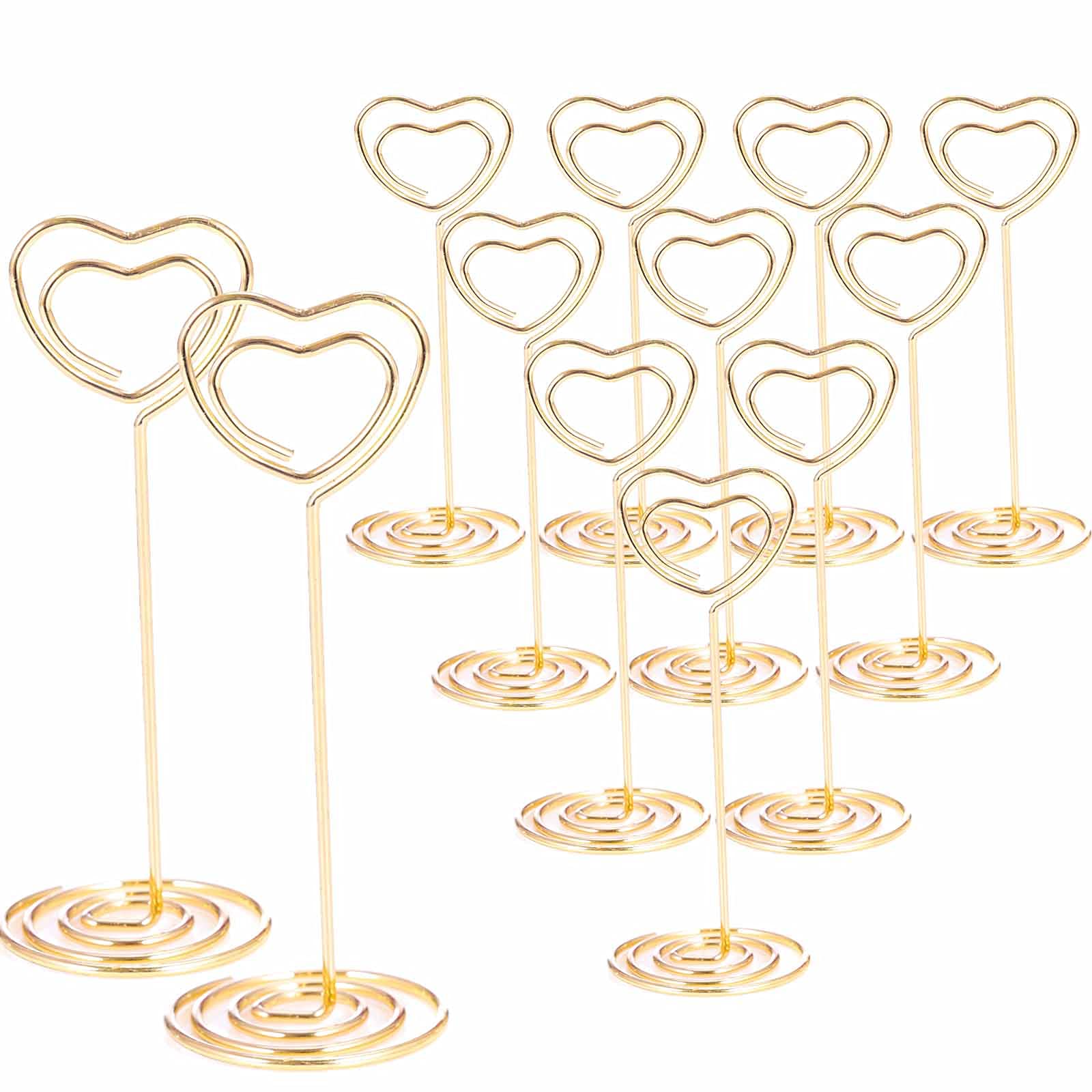 12pcs Table Number Holders,3.35 inch Place Card Holders,Table Number Stands,Table Card Holder, Photo Picture Holders for Centerpieces, Wedding, Party, Birthday (Gold-Heart Shaped)