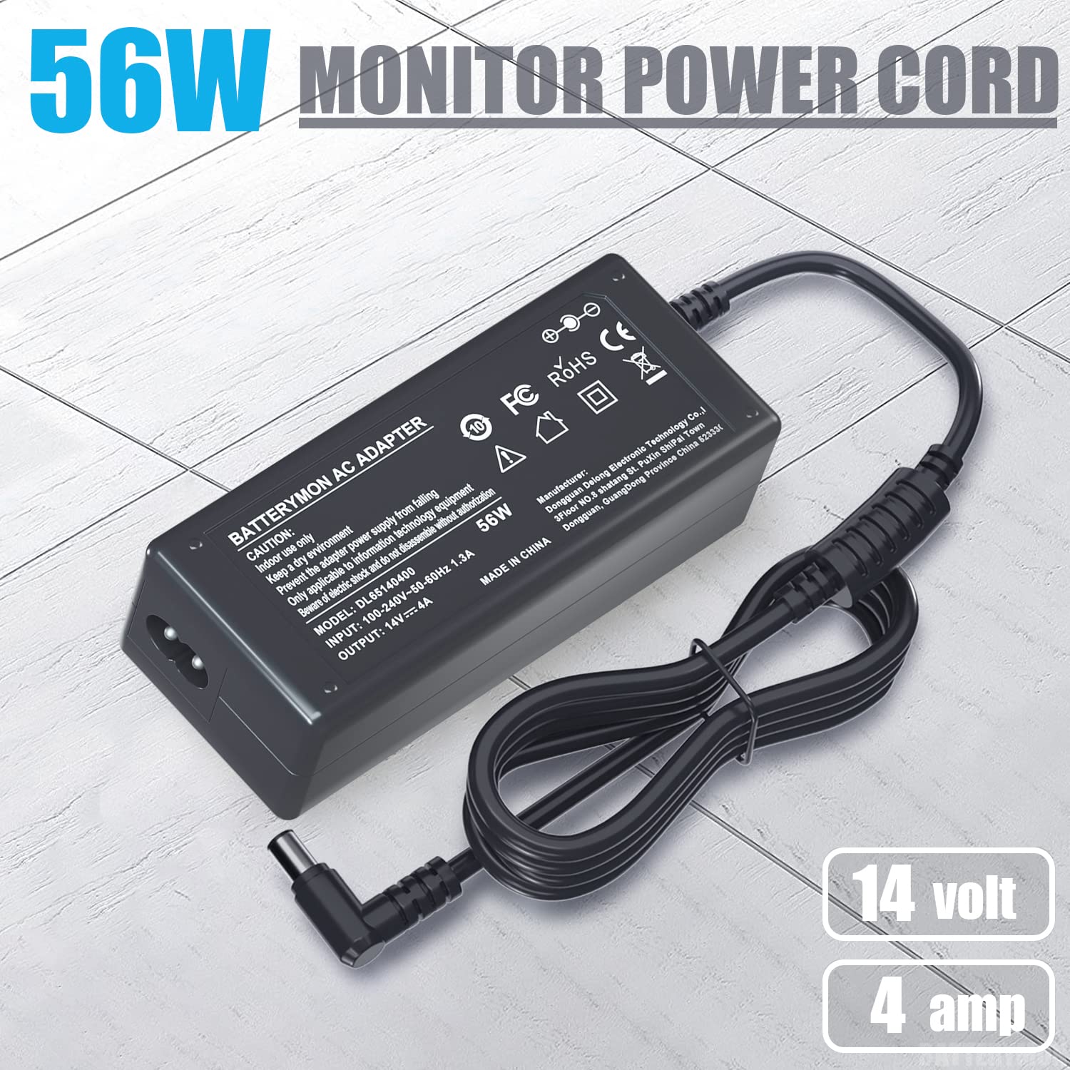 14V 4A Power Supply for Samsung SyncMaster P2770 S22C300H C27F398 C27F591 S24D300 S22E310 S27E310 S27B550 S20A350B S22F350F S22B150N S24D332H S27B350 UN22F5000 19" 20" 22" 23" 24" 27" LED Monitor Cord