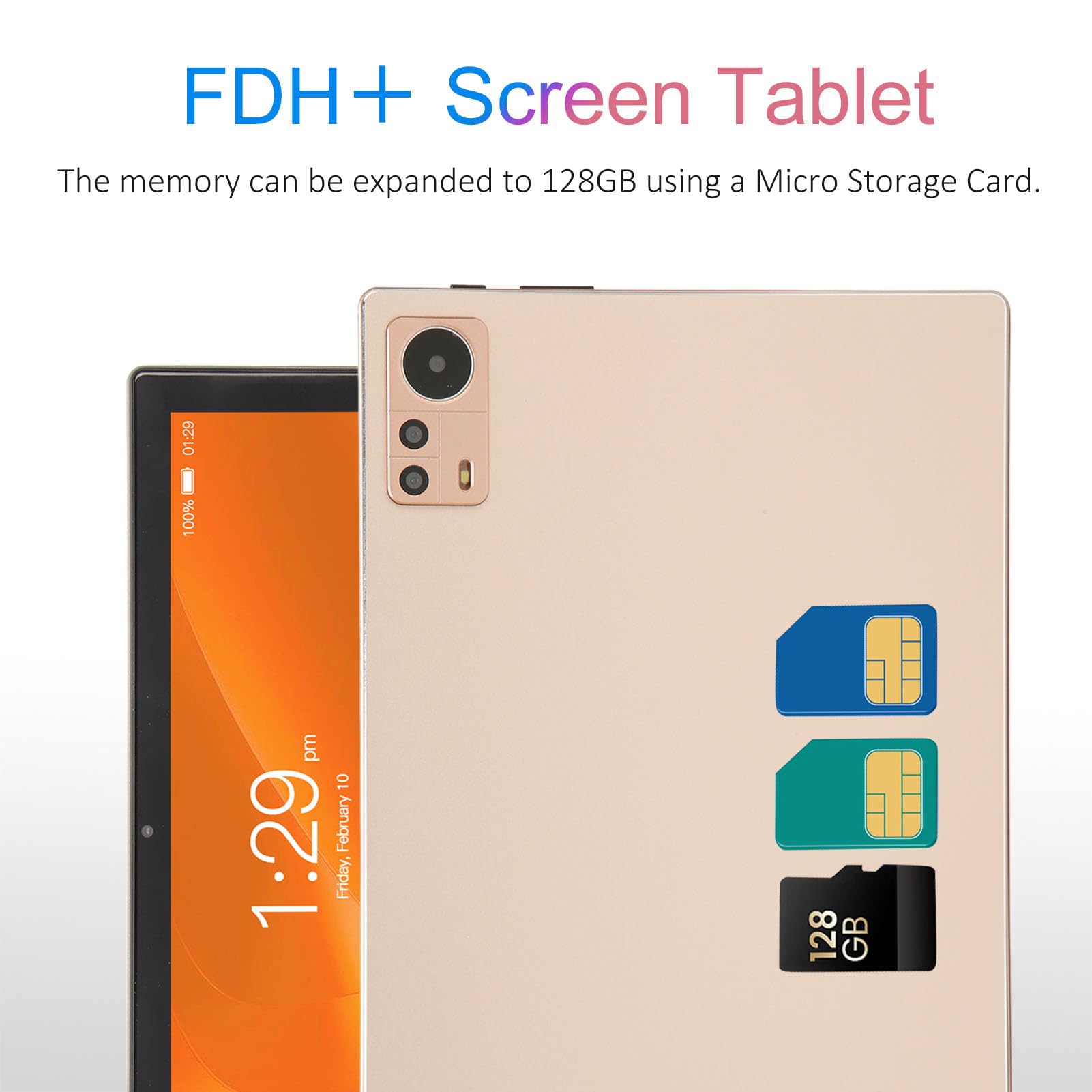 10.1 Inch Android 12 Tablet, 2 in 1 Tablets with Keyboard, Octa Core CPU, 8GB RAM 256GB ROM, FHD Touch Screen, 16MP Dual Camera, Dual Speakers, 5G WiFi, BT5.0, 7000mAh Battery (Gold)