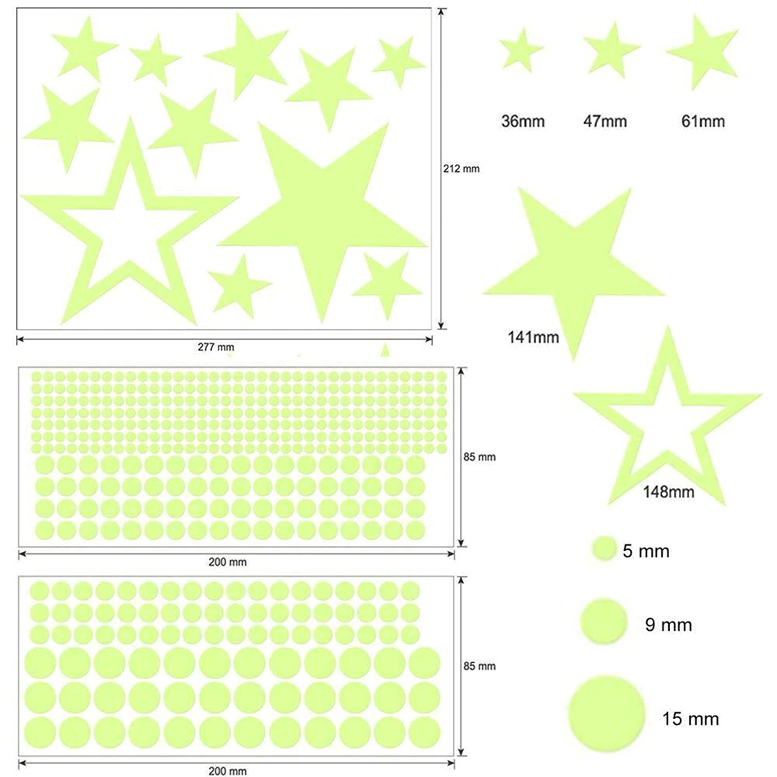 Sursarbelor Luminous Φ30cm Big Moon and Stars Dots Wall Stickers, 435 Pieces Glow in The Dark Stickers, Wall Ceiling Sticker Decals for Home Party Kids Room Decorations