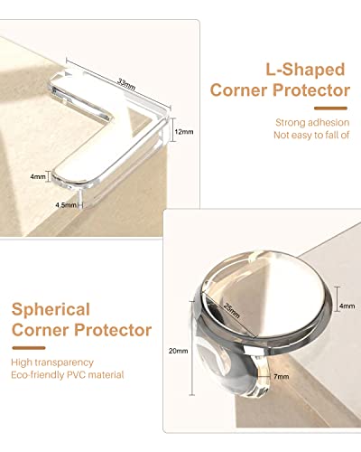 24 Pcs Table Corner Protector Baby Safety, Includes 12 Pcs Thickened L-Shaped Baby Proofing Corner Guards and 12 Pcs Spherical Corner Bumpers for Furniture