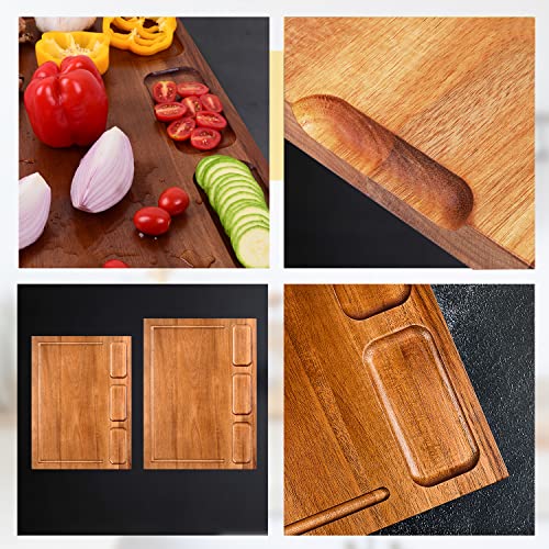 Acacia Wood Cutting Board for Kitchen(16" X 11"), Large Wooden Kitchen Chopping Boards 1.3 Inch Thick with Juice Groove and 3 Compartments as Cheese Board for Meat and Vegetables
