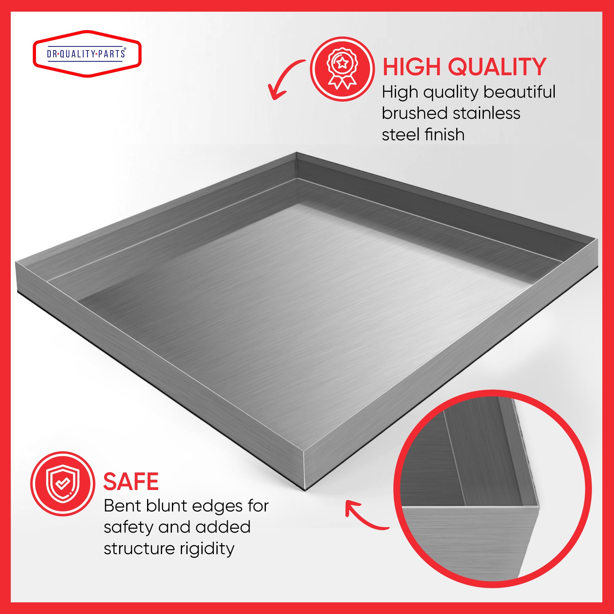 30" x 30" 2.5" Heavy Duty Washer Machine Drain Pan, Stainless Steel Fine (30x30x2.5)
