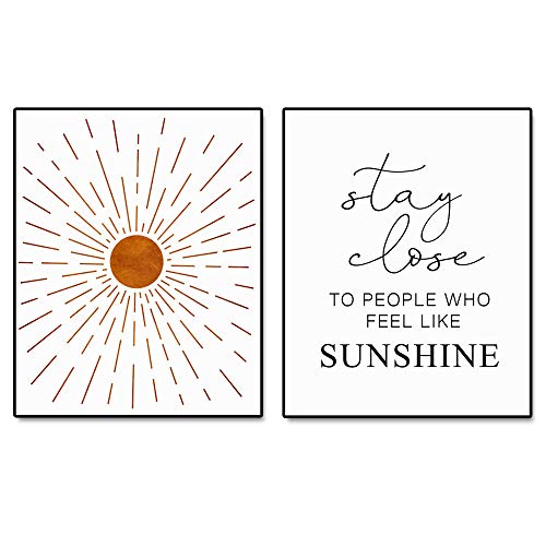 Abstract Sun Art Print, Boho Decor, Stay Close to People Who Feel Like Sunshine, Sunshine Wall Decor, Wall Art Set, Sun Wall Decor, Set of 2 Prints - 8x10 inch - No Frame