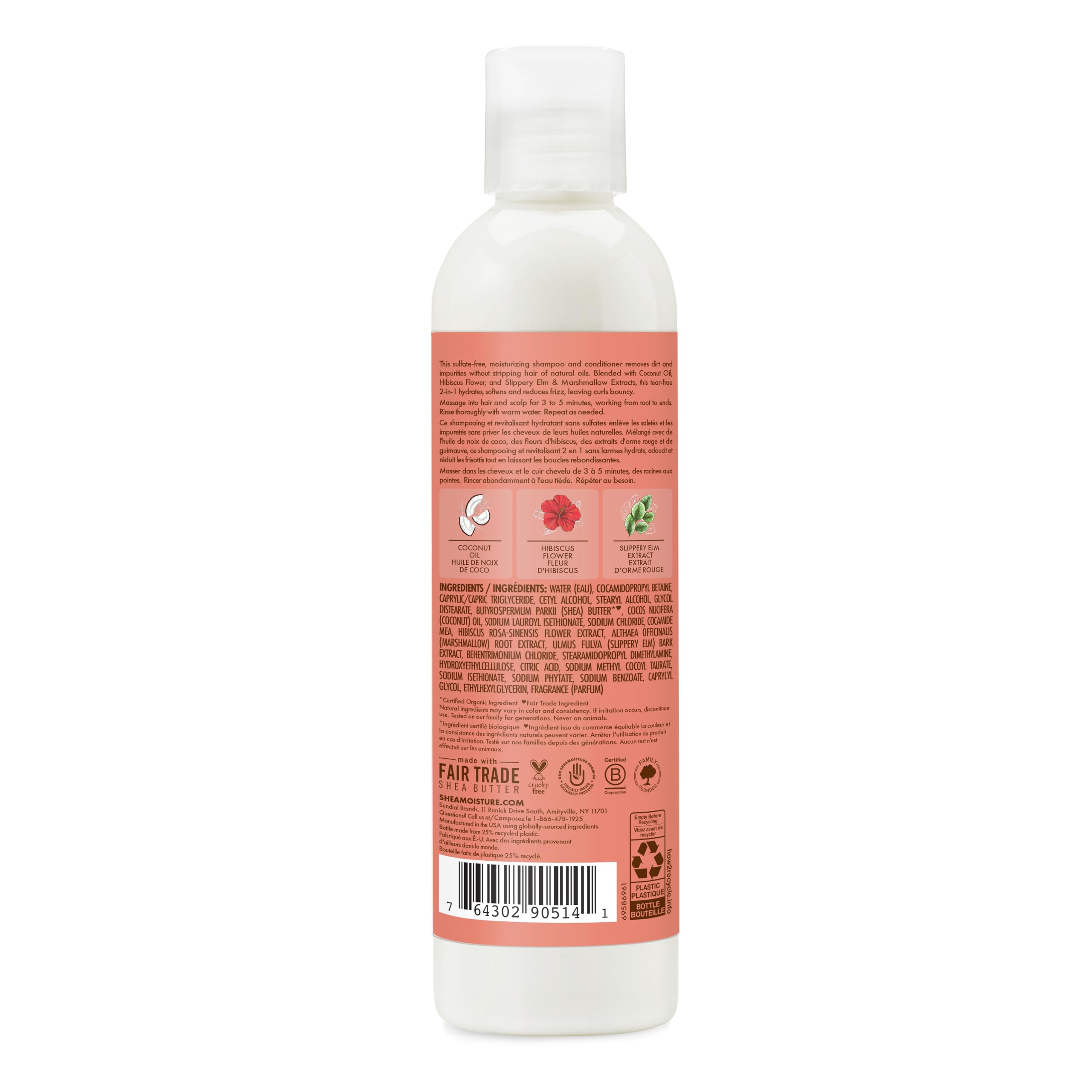 SheaMoisture 2-in-1 Shampoo and Conditioner for Kids Coconut and Hibiscus Coconut Oil for Hair and Dry Curls 8 oz