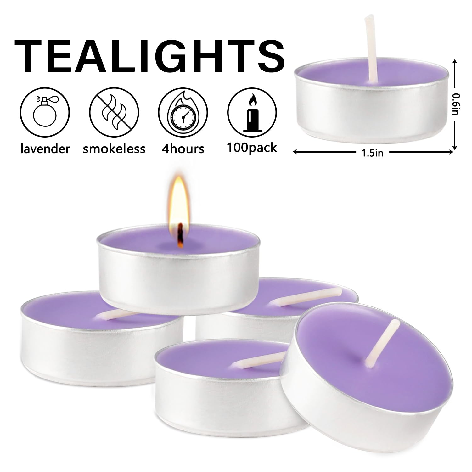100 Pack Tea Lights Scented Candles Set, Lavender Mini Votive Candles Bulk, for Anniversaries Weddings Meditation, 4 Hour Burn Time(Purple)…