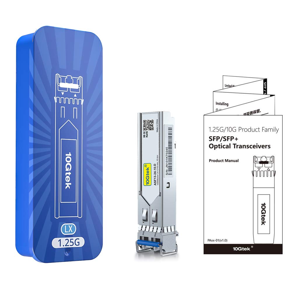 10Gtek 1.25G SFP Transceiver 1000Base-LX, 1310nm SMF SingleMode Fiber Optic Module, up to 10 km, for Cisco GLC-LH-SMD, Meraki MA-SFP-1GB-LX10, Ubiquiti UniFi, Fortinet, Mikrotik, TP-Link TL-SM311LS