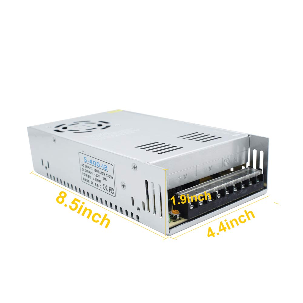 inShareplus 12V 33A 400W, DC Universal Regulated Switching Power Supply, Converter AC 100-240V to DC 12 Volt LED Driver, Transformer, Adapter for LED Strip Light, 3D Printer, Radio, Computer Project