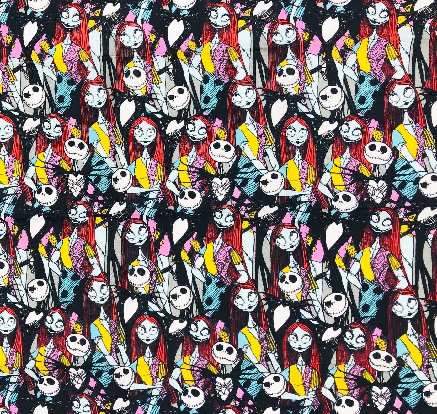 Fat Quarter - Jack & Sally Nightmare Before Christmas Cotton Fabric - 18" x 22" Fat Quarter