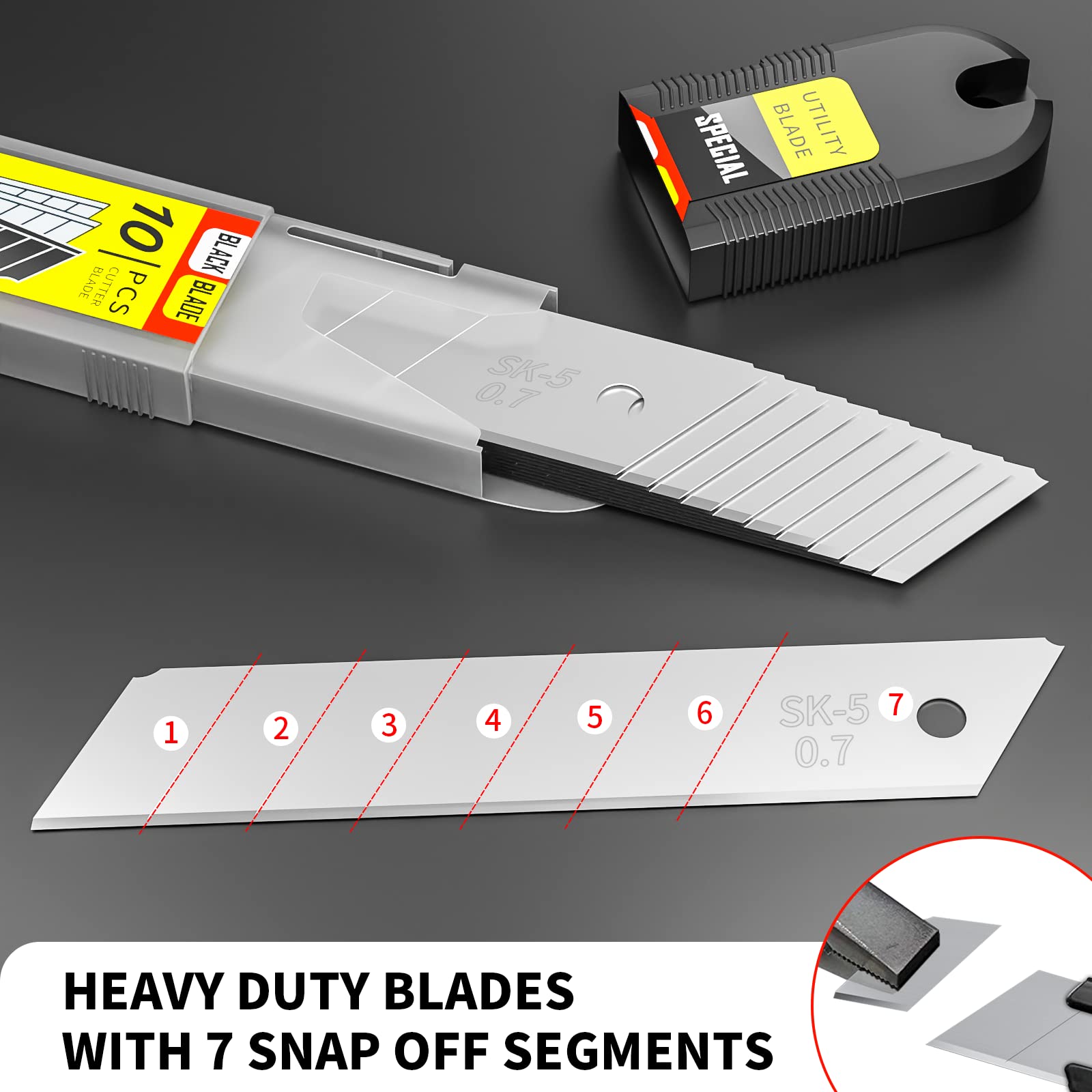 100-Pack 25MM Utility Knife Blades, Snap off Knife Blades for Retractable Box Cutters and Knife, SK5 Blades in Bulk Pack. 10pc ×10