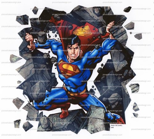 1/4 ~ Superman Cartoon Bustin' Through Birthday ~ Edible Image Cake/Cupcake Topper!!!