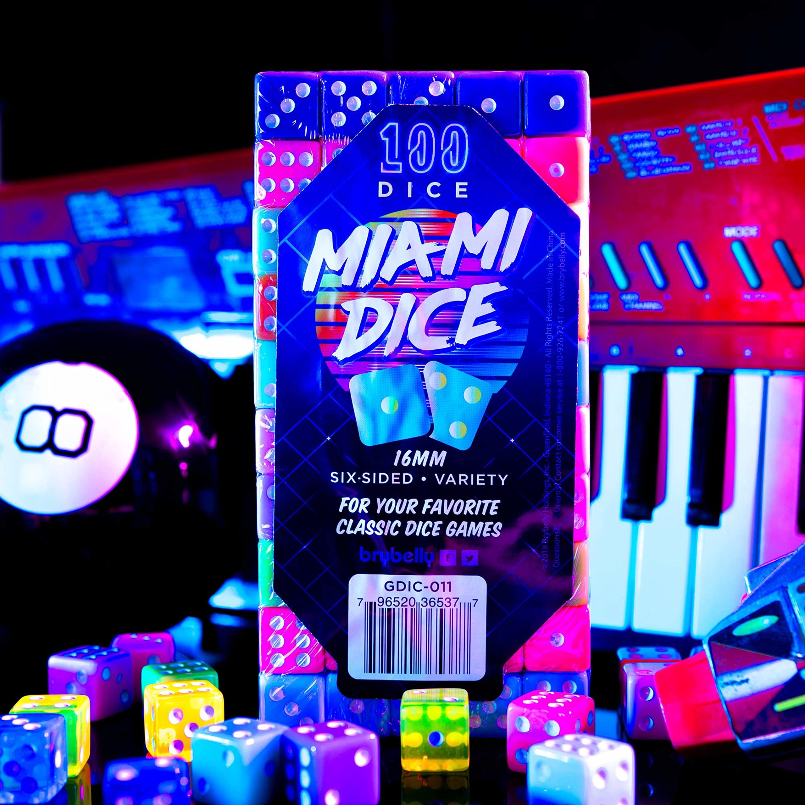 100-pack Miami Dice: Retro 80s 6-Sided Gaming Dice – 16mm Bulk d6 Dice in Translucent & Solid Colors for Family Game Night, Make Your Own/DIY Board Game Supplies, Replacement Pieces & Teaching Math