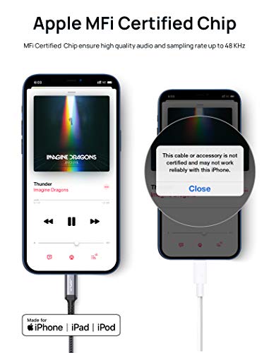 JSAUX Lightning to 3.5mm Audio Cord 6FT, [Apple Mfi Certified] Aux Cable Compatible with iPhone 14/14 Pro/13/13 Pro Max/12/12 Mini/12 Pro/12 Pro Max/11 Pro/11 Pro Max/X/XR/XS Max/Car Stereo-Grey