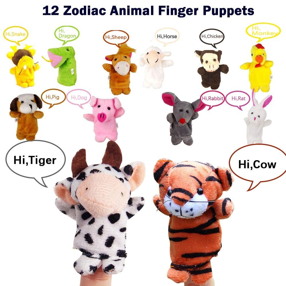 12 Pack Plush Animal Finger Puppet Toy with Valentine's Greeting Cards, Valentine School Classroom Prize Party Favor Toys, Valentine Gift Exchange