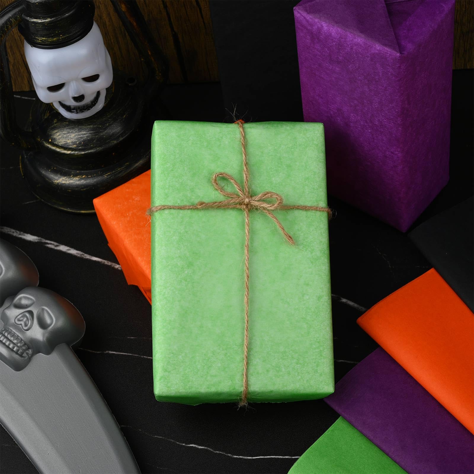 100 Sheets 20 * 14 Inches Halloween Tissue Paper for Gift Wrapping, Green Black Orange Purple Tissue Paper for Gift Bags for Birthday Fall Halloween Thanksgiving Day DIY Craft