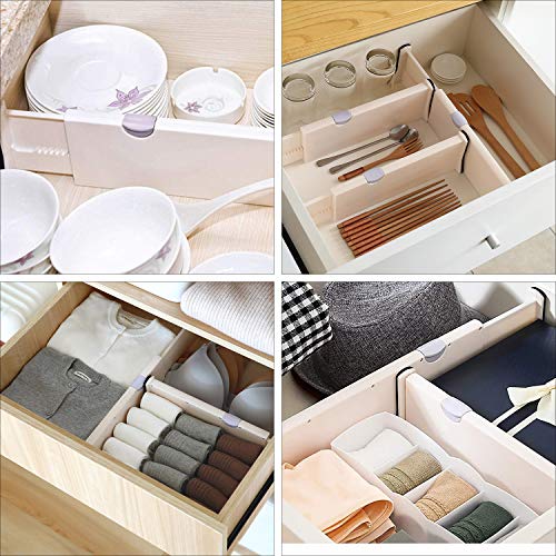 4-Pack Drawer Dividers Organizer, Adjustable Separators 4" High Expandable from 11-17" for Bedroom, Bathroom, Closet,Clothing, Office, Kitchen Storage, Strong Secure Hold, Foam Ends, Locks in Place