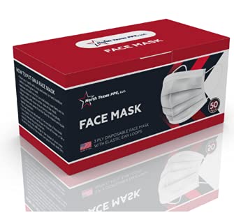 3 Ply Disposable Masks - MADE IN THE USA - 50 Pack (White)