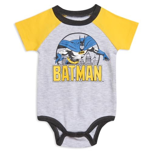 DC Comics Justice League Batman Newborn Baby Boys Bodysuit Pullover T-Shirt and Pants 4 Piece Layette Set Dark Multipack 6-9 Months