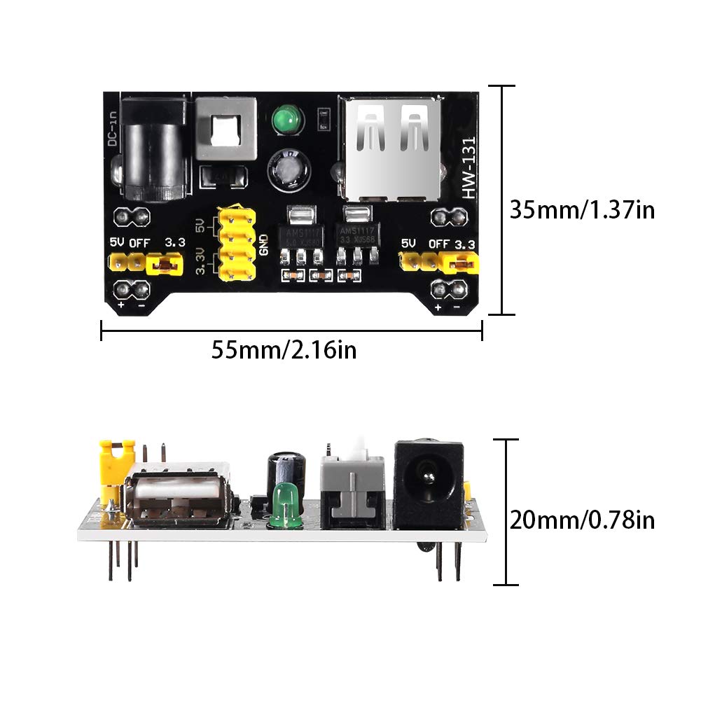 MELIFE 5pcs MB102 3.3V/5V Breadboard Power Supply Module for Board Breadboard