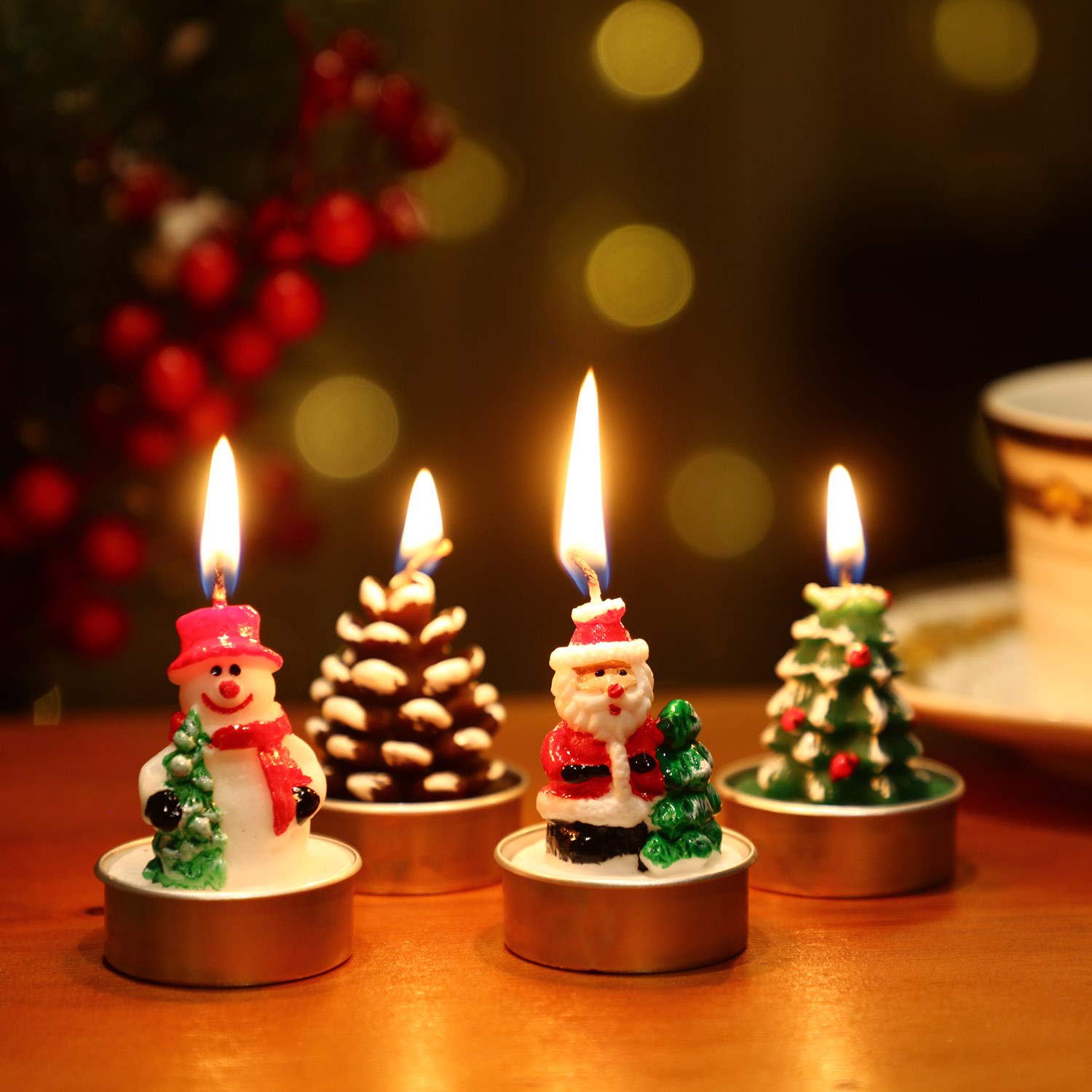 12 Pieces Christmas Tealight Candles Handmade Delicate Santas Snowman Acorn Tree Candles for Christmas Home Decoration Gifts (Style H)