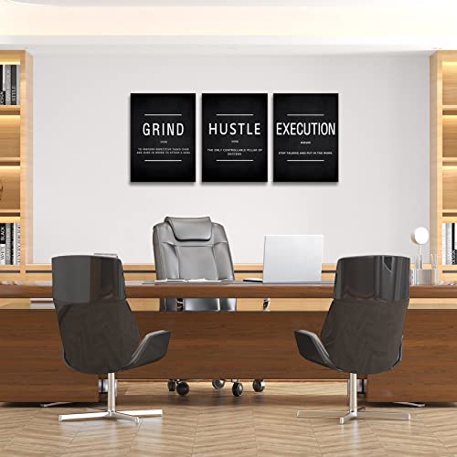 BWSPACE Inspirational Wall Art, Motivational Canvas Wall Art, grind hustle wall art 3 Pieces Wall Art Decorations for Office Living Room and Bedroom Decor (36" W x 16" H, GRIND)