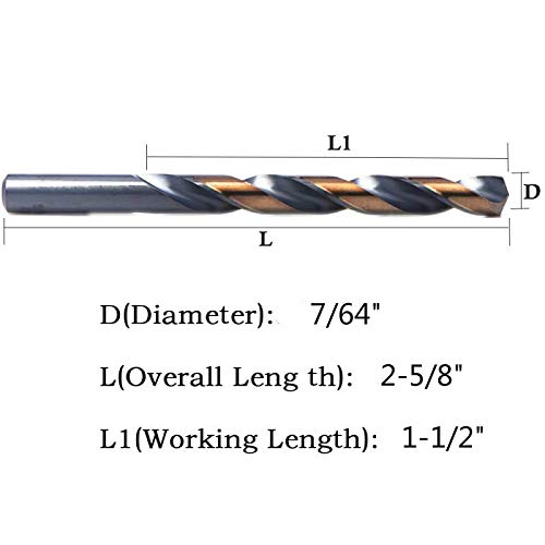 12 PCS, 7/64", Black and Gold Coated Twist Drill Bits, Pack in Plastic Bag